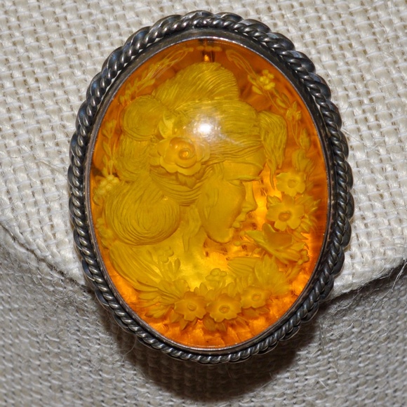 Jewelry | Amber Carved Pin | Poshmark